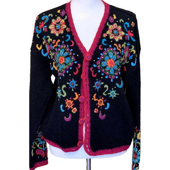 Gantos | Sweaters | Gantos Vintage Black Sweater Crochet Embroidery ...